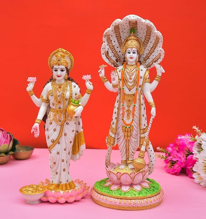 Buy Soni Craft Vishnu Laxmi Idol Set Standing on Lotus Base with ...