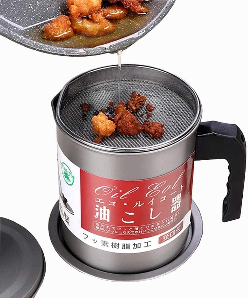Kitchen Oil Strainer Pot with Filter, 1.4L Stainless Steel Oil ...