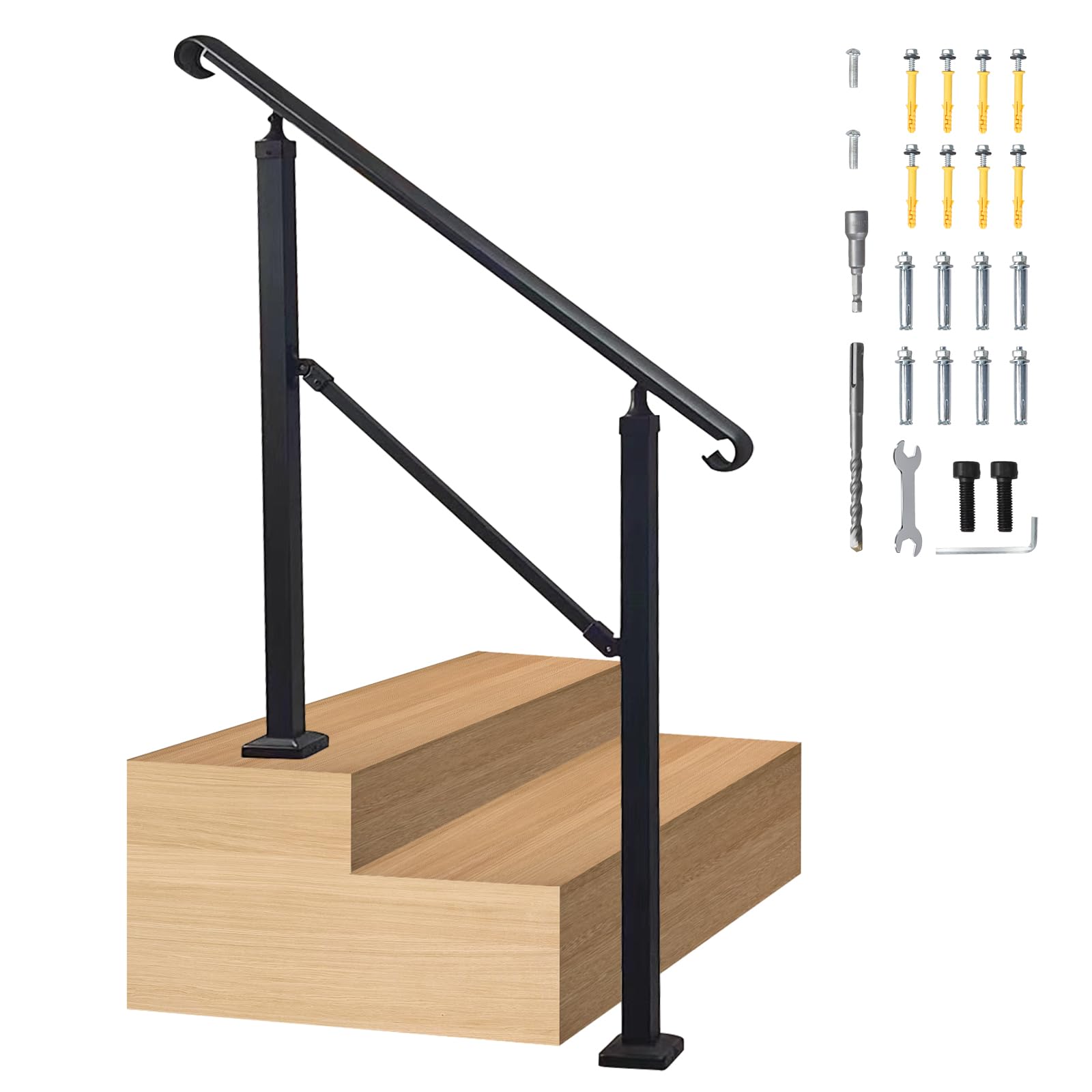 Handrails for Outdoor Steps Fits 2-3 Steps, Aluminium Alloy Stair ...