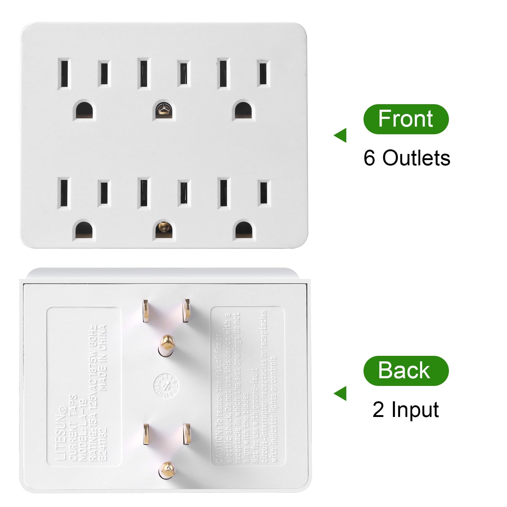 Snapklik.com : 6 Outlet Wall Adapter, FiiMan UL Listed 3-Prong Grounded ...