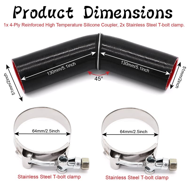 Snapklik.com : 45 Degree 4-Ply Elbow Coupler Silicone Hose 2 Inch(51mm)