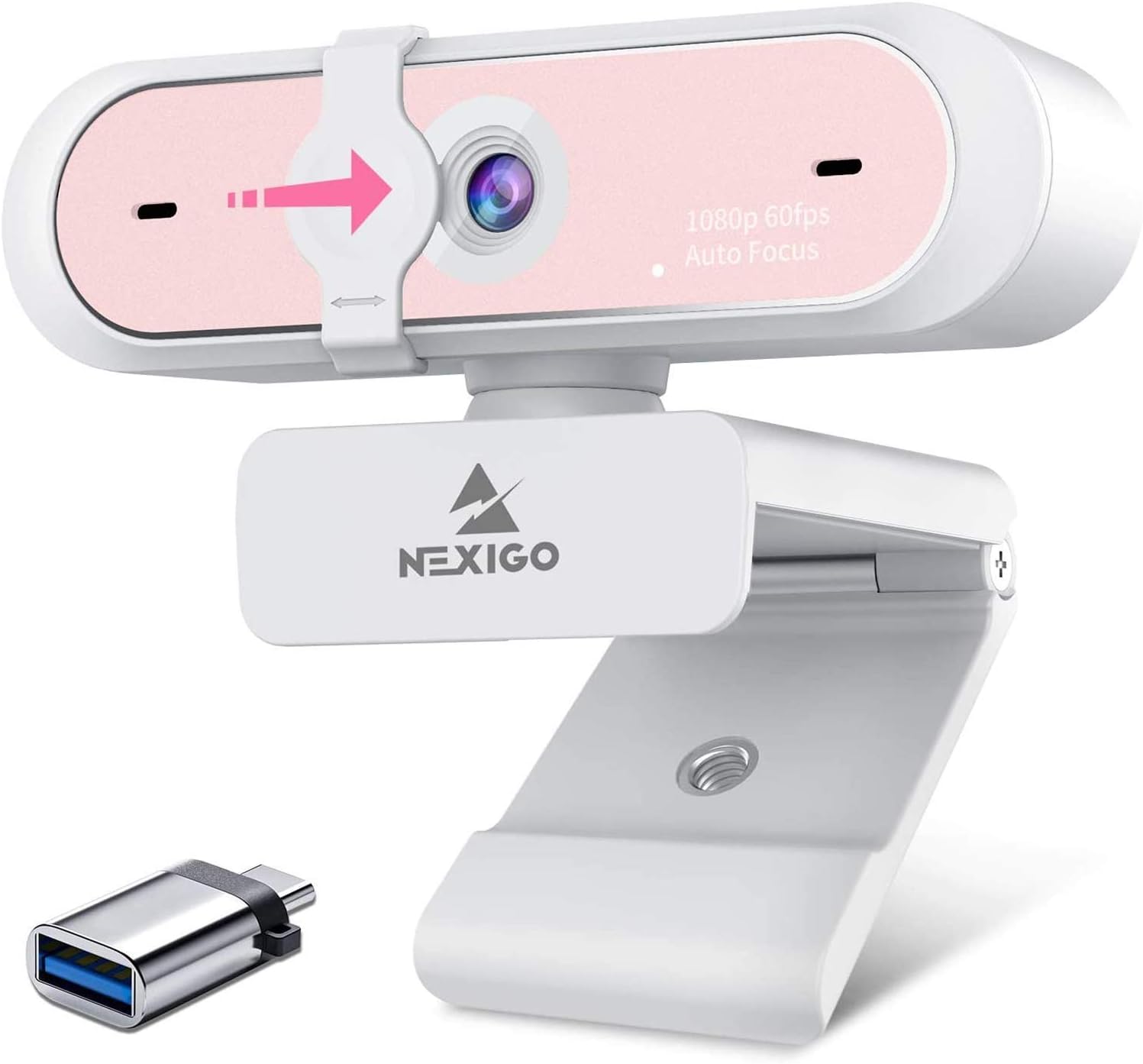 Amazon.com: NexiGo 1080P 60FPS Webcam with USB C Adapter, AutoFocus Web ...