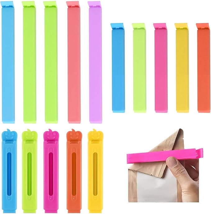 15 Pcs Fermeture Sachet Alimentaire, 7/11/14.5cm Plusieurs Couleurs ...