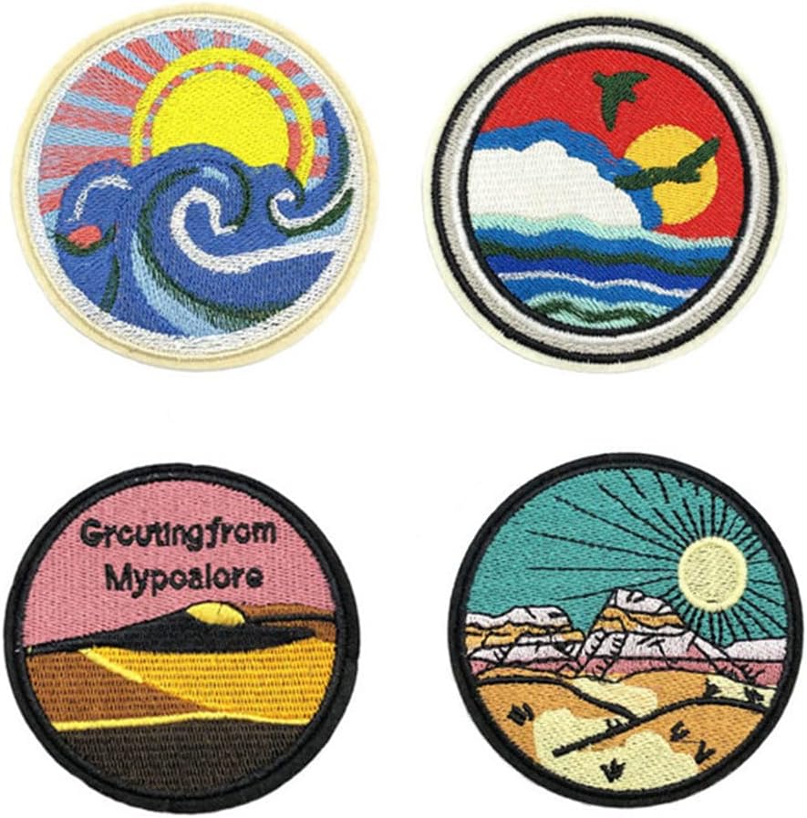 ulricar 4 Pcs Circular Landscapes Embroidered Patches Iron On/Sew On ...