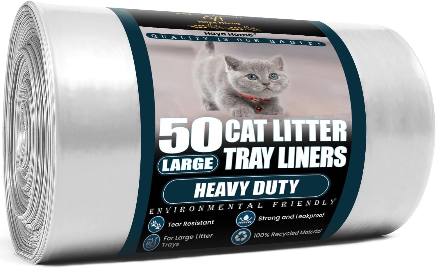 Haya Home Eco 50 Large Heavy Duty Cat Litter Tray Liners on a roll 40μm ...