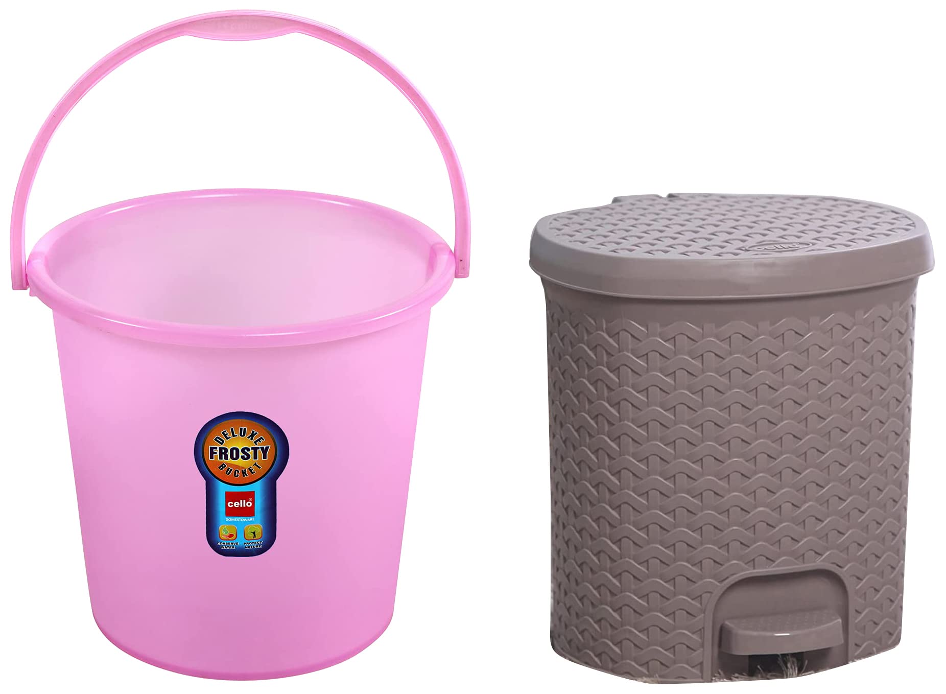 Cello Classic Plastic Pedal Dustbin, 12 litres, Grey & Plastic Frosty ...