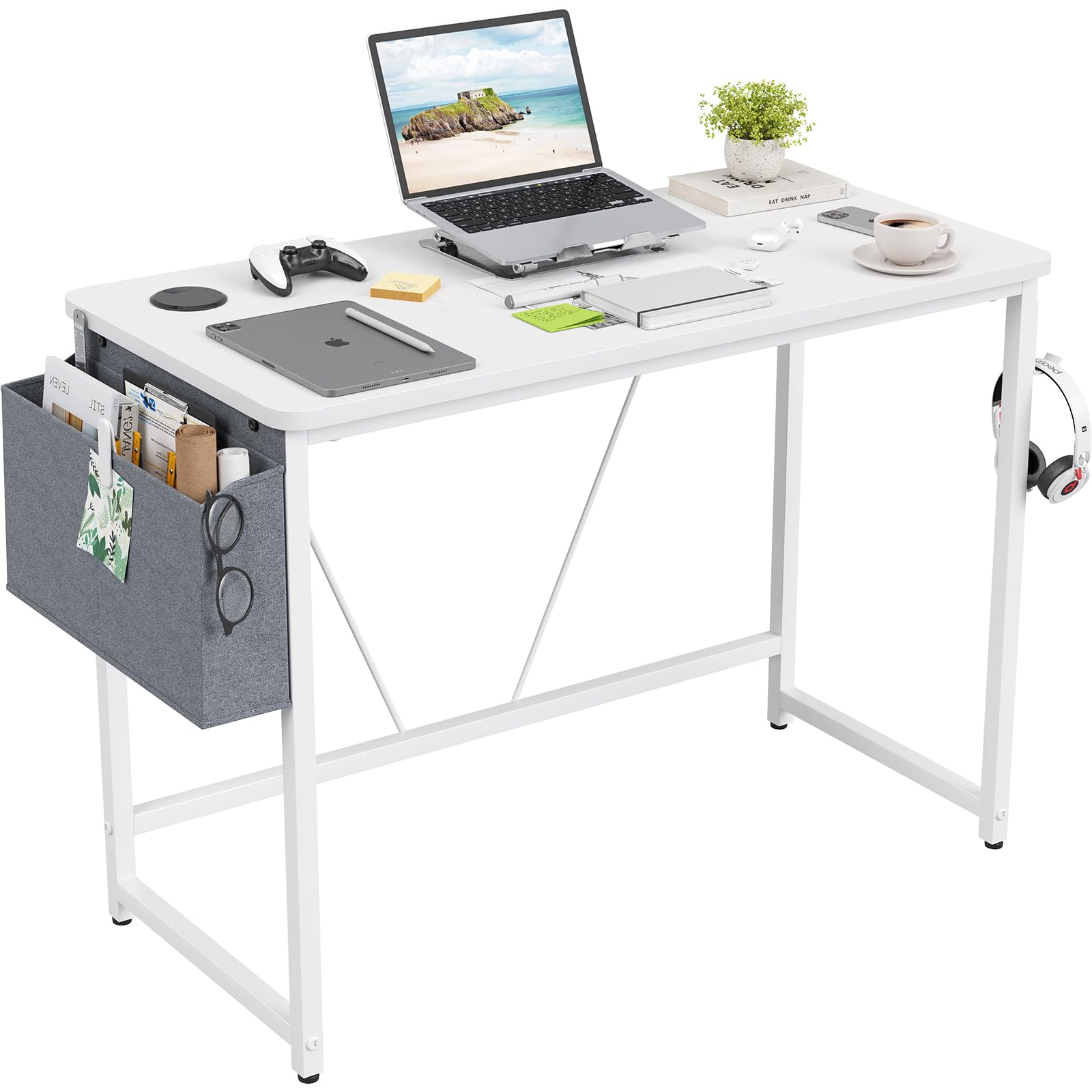 Sunon Modern Computer Desk Study Table with Storage Bag for Small ...