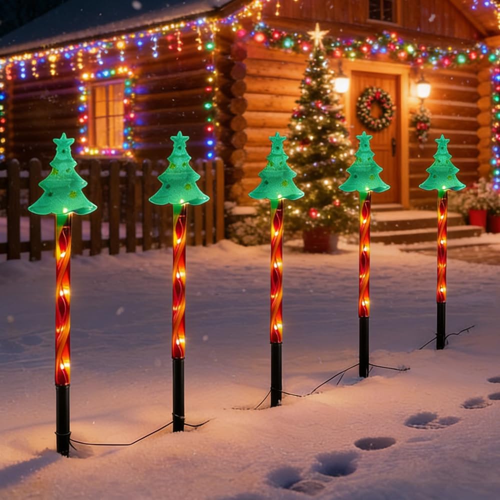 Afenau Christmas Tree Stake Lights, Pack Of 5 Christmas Path Lights ...