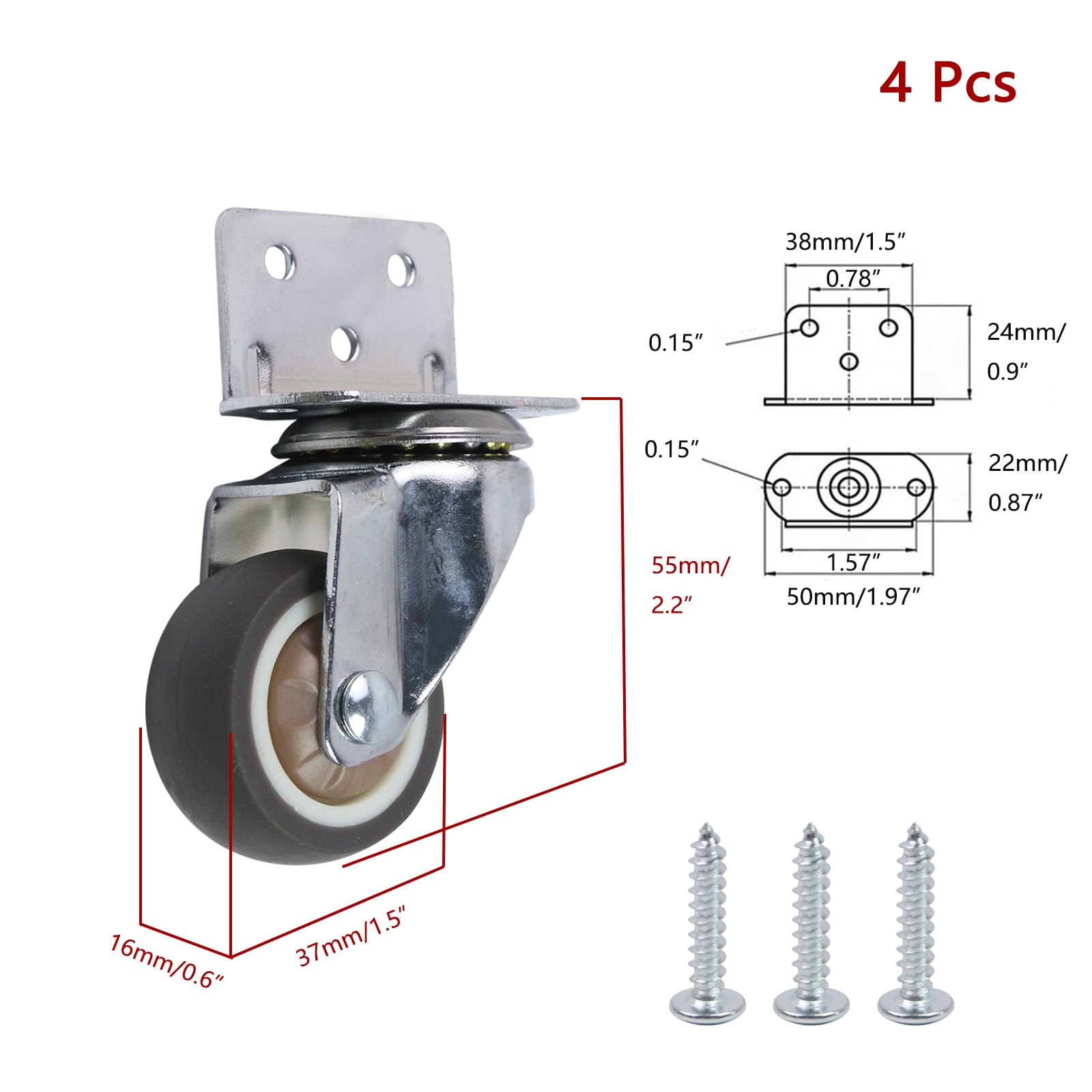 Snapklik.com : KUMGROT 1.5in Small L-Shaped Plate Caster Wheels Side ...