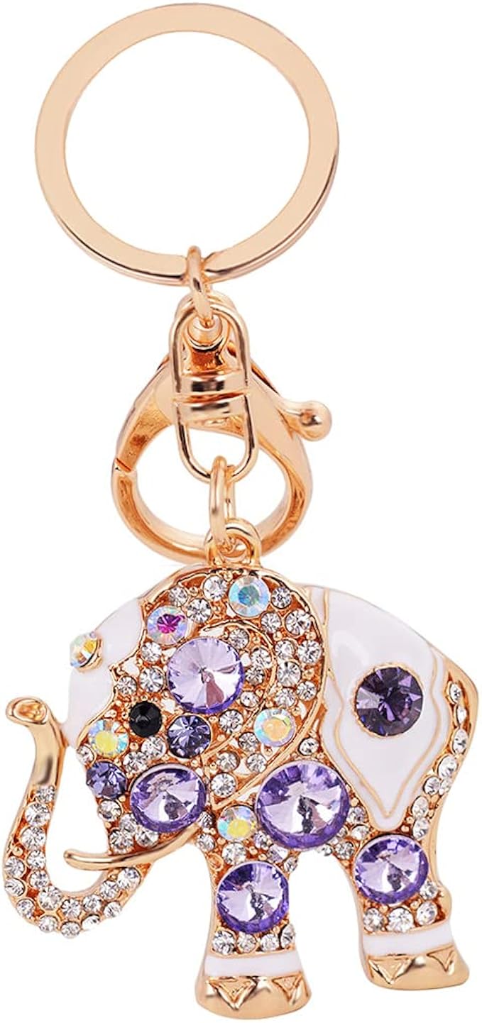 Cute Elephant Keychain Sparkling Crystal Rhinestones Keyring Pendant ...