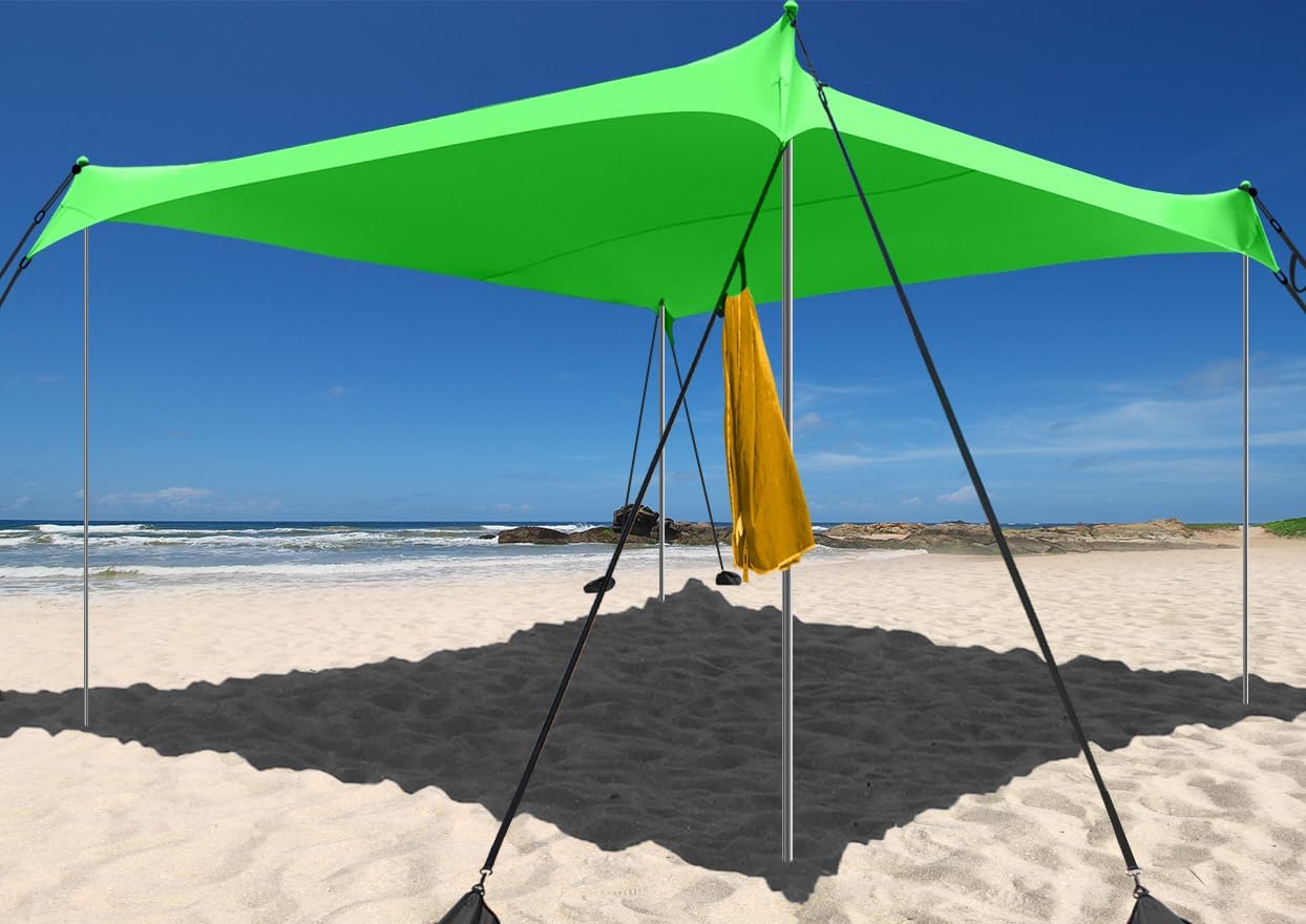 Toldo de Playa, Tienda Familiar Portátil Fácil Instalación 4 Postes de ...