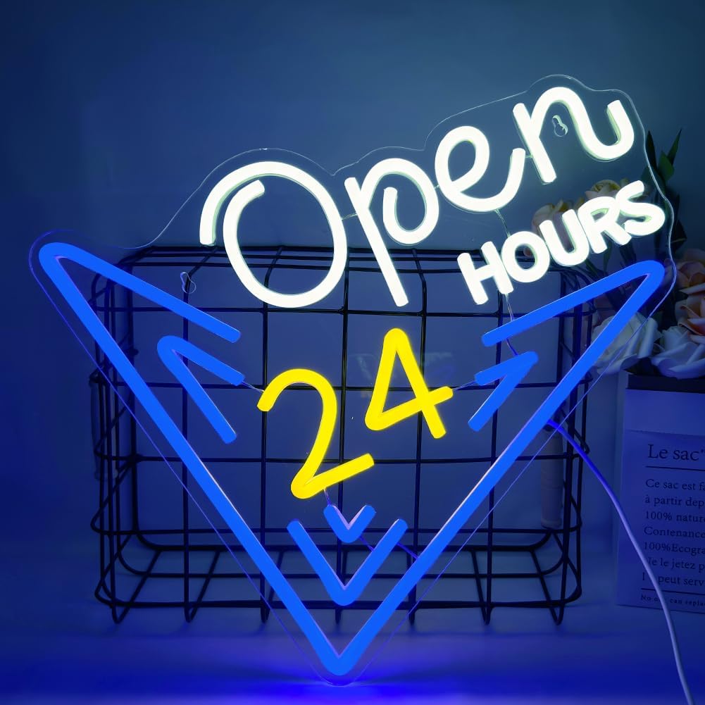 Amazon.com : Neon 24 Hrs Open Signs for Business, 16.5''x 9'' Open Sign ...