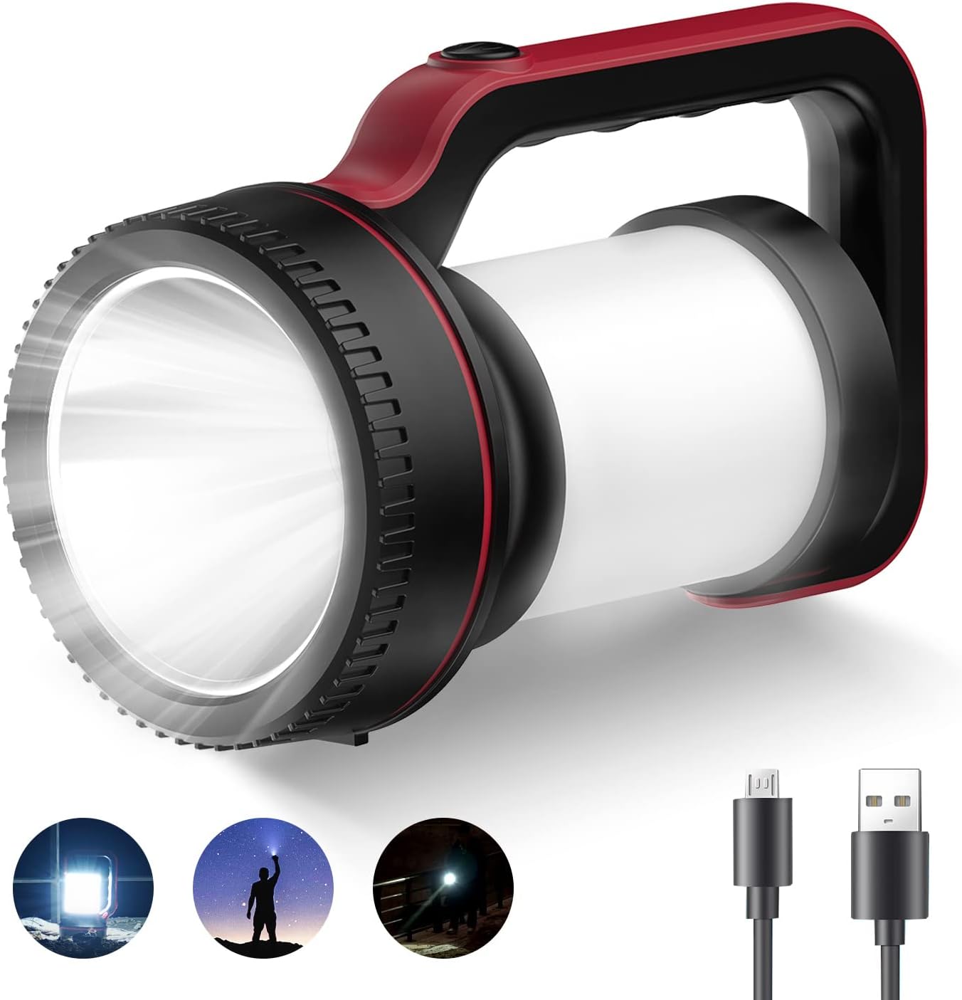 goodat Rechargeable Spotlight Super Bright Flashlights 12000 Lumen LED ...