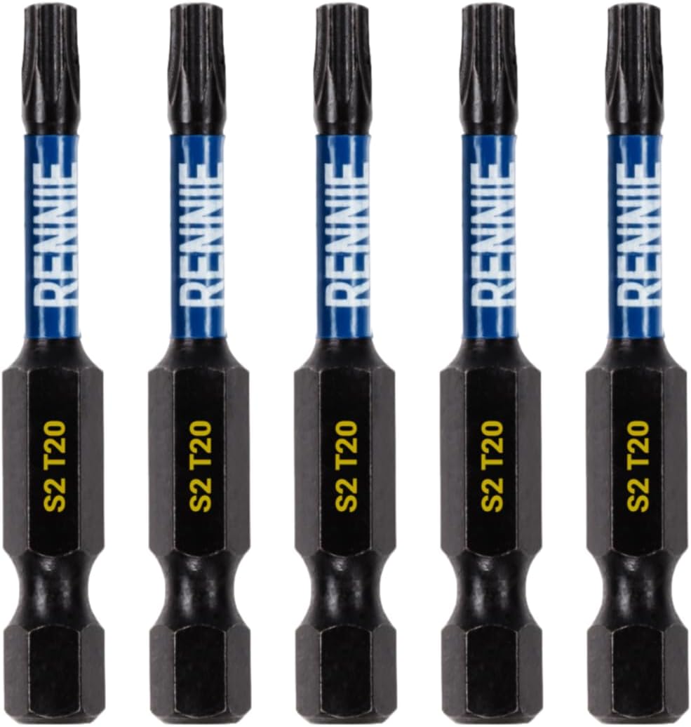 5 x Rennie Tools 50mm Long T20 TX20 Impact Screwdriver Driver Bits Set ...