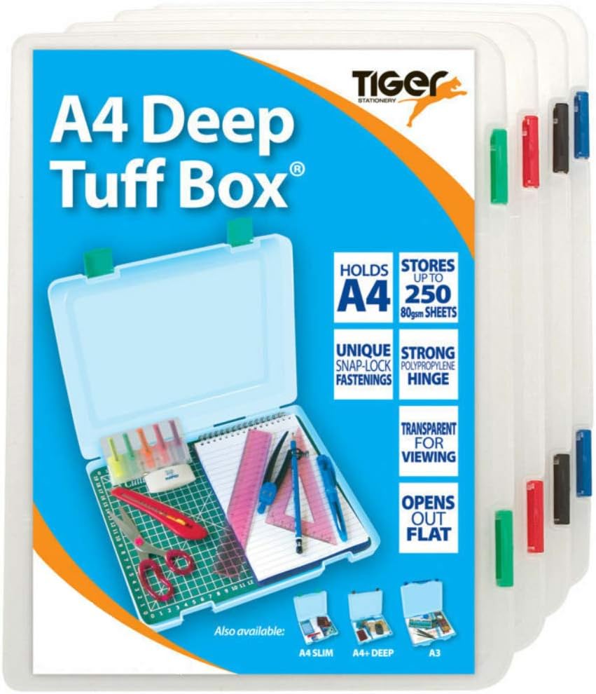 4 x A4 Deep Clear Tuff Storage Box Multi-Purpose Organiser Utility File ...