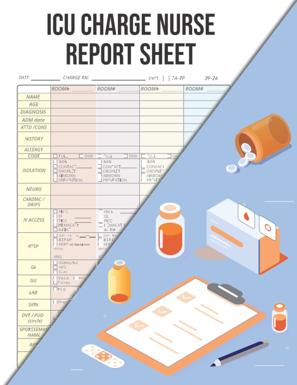 Icu Charge Nurse Report Sheets Notebook Icu Shift Report Sheet ...