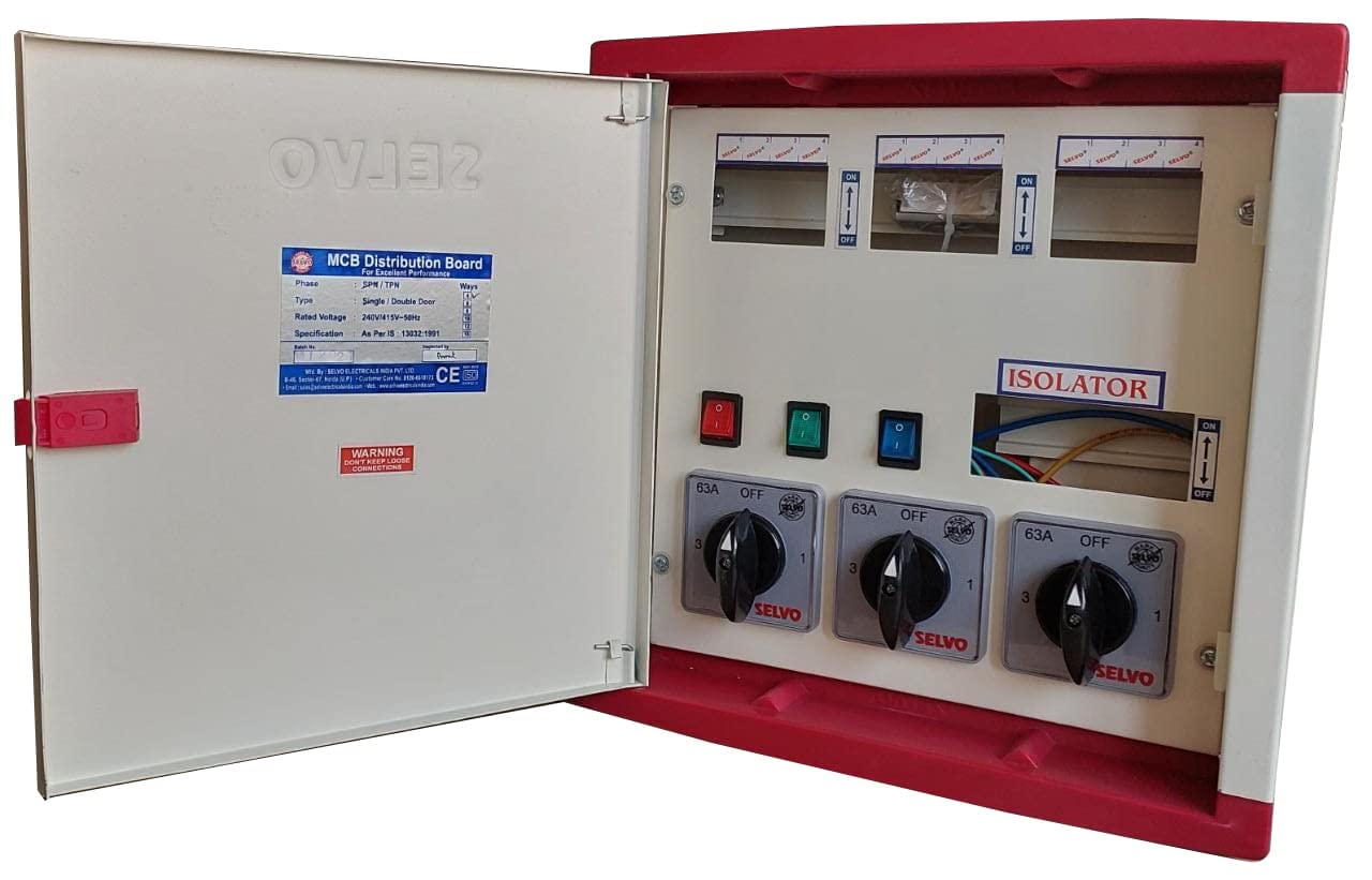 Buy SELVO 63 Amp 4 Ways TPN Phase Selector Distribution Board (Fitted ...