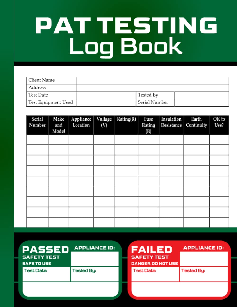 Pat Testing Log Book: Portable Appliance Testing Book for Electrical ...