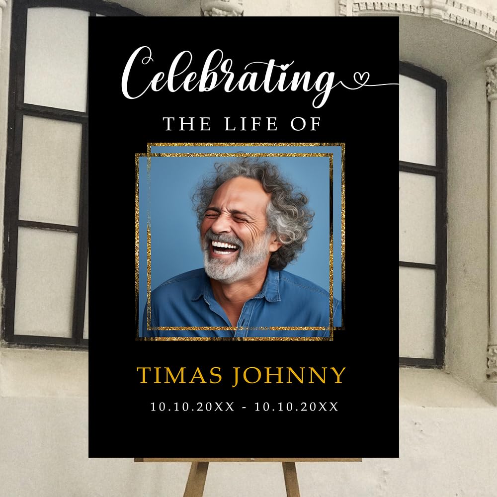 Amazon.com : Black Gold Funeral Welcome Signs, Celebrating The Life Of ...