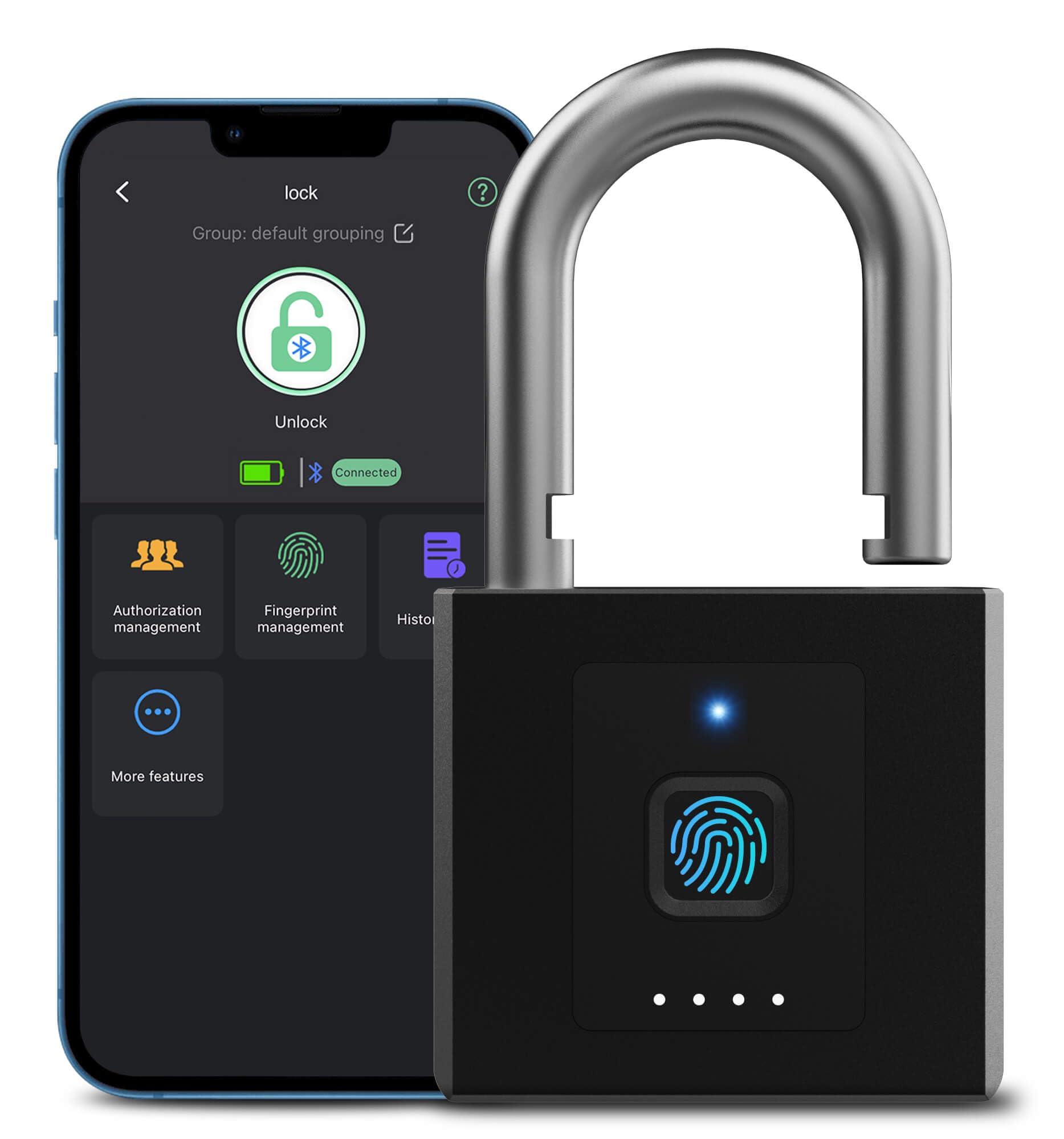 eLinkSmart 5000N Heavy Duty Fingerprint Padlock, Weatherproof Bluetooth ...