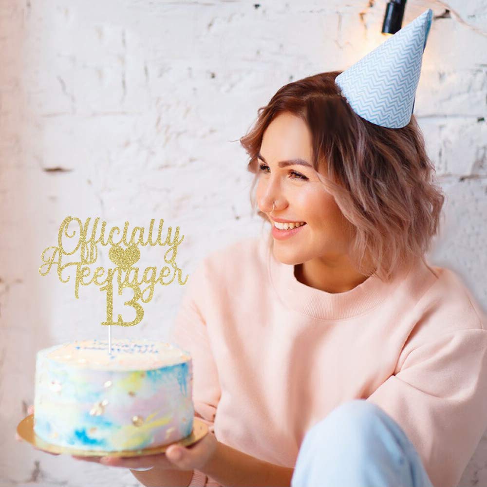 Snapklik.com : Gold Officially A Teenager 13 Cake Topper