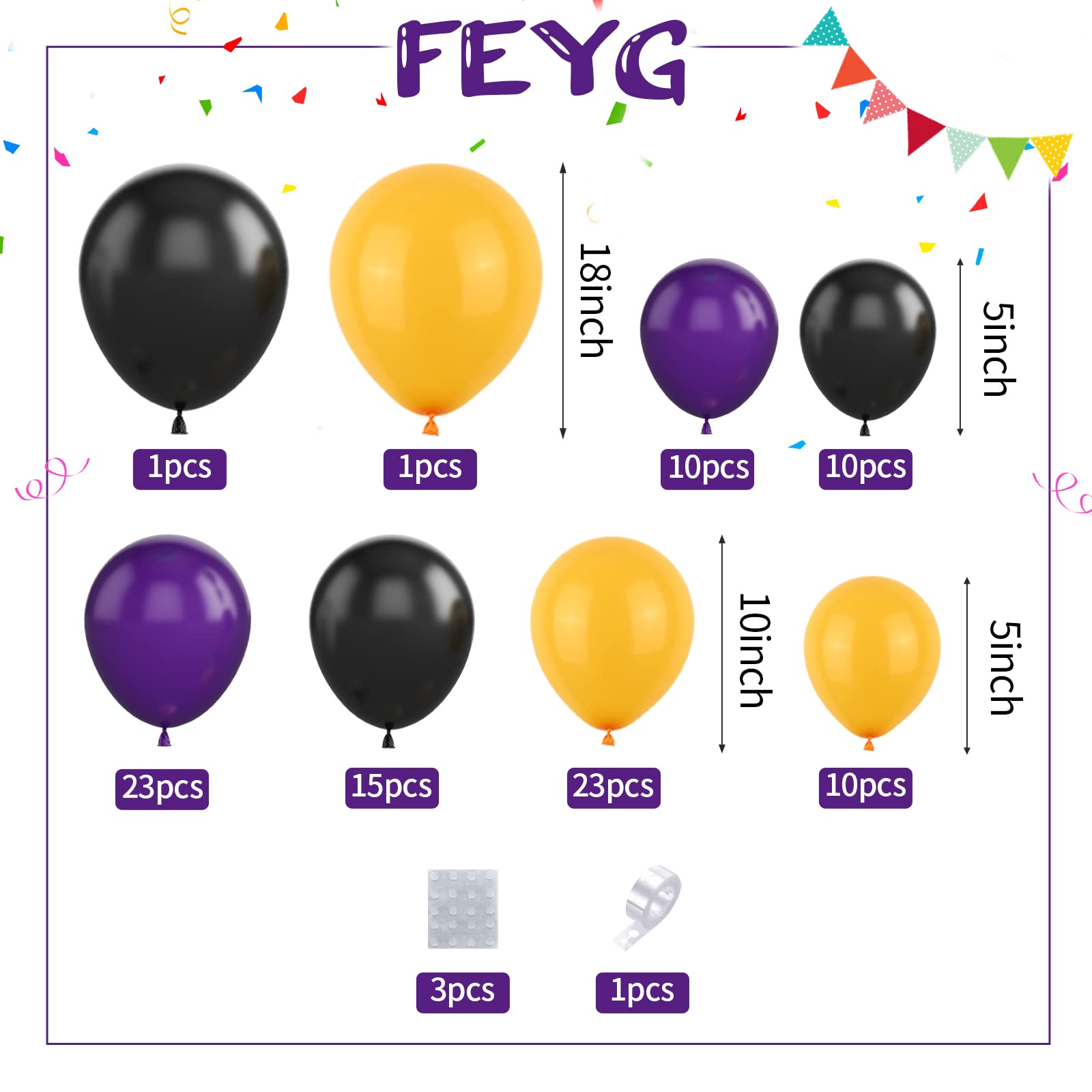 Snapklik.com : Purple Balloons Arch Kit, Black Purple Yellow Balloon ...