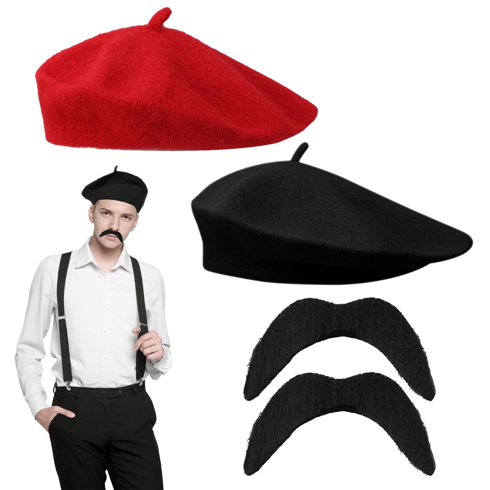 FUIPVGI 4 Pieces French Fancy Dress Costume Beret Moustache Adult ...