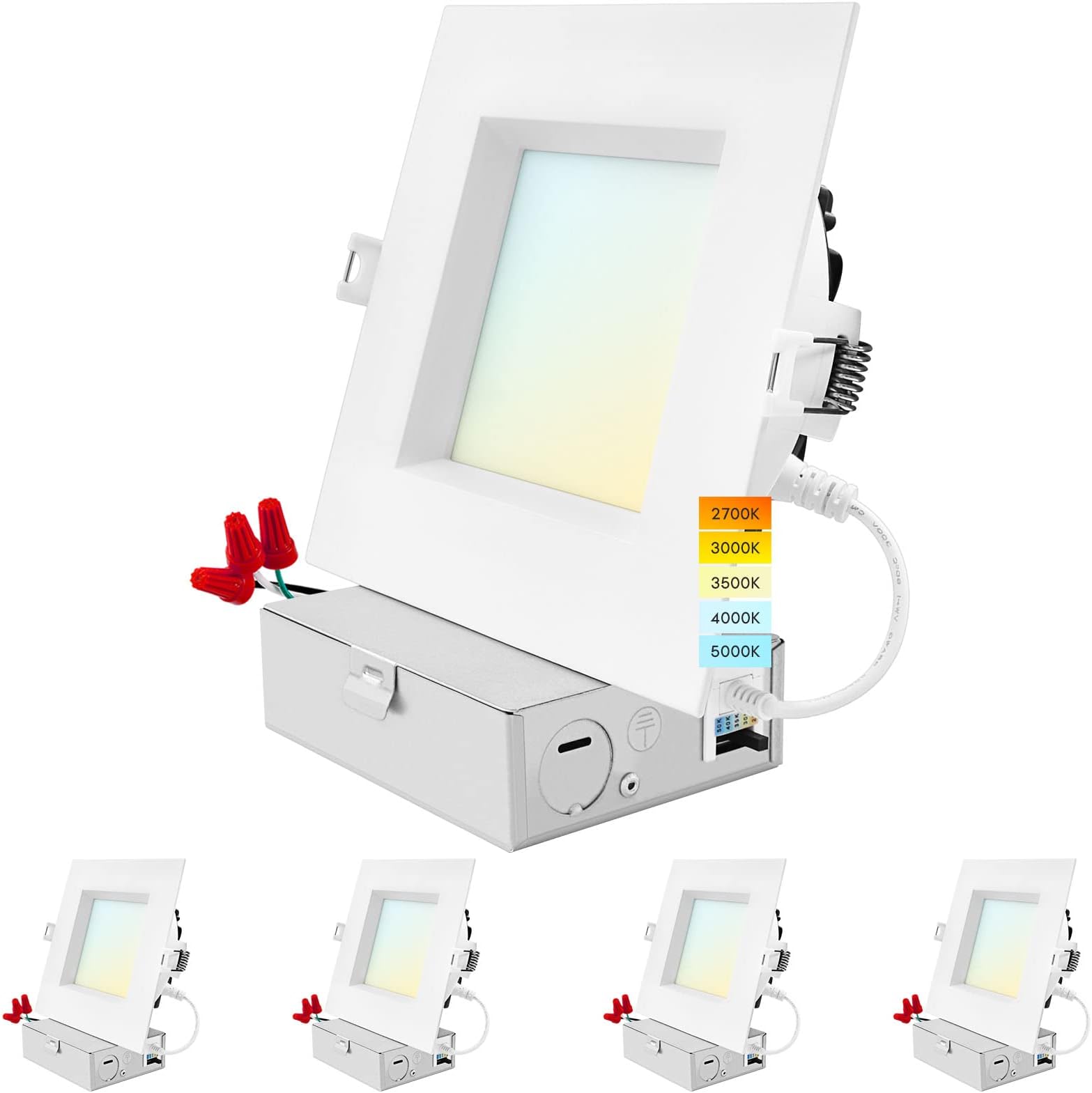 LUXRITE 6 Inch Square LED Recessed Ceiling Light with Junction Box, 18W ...