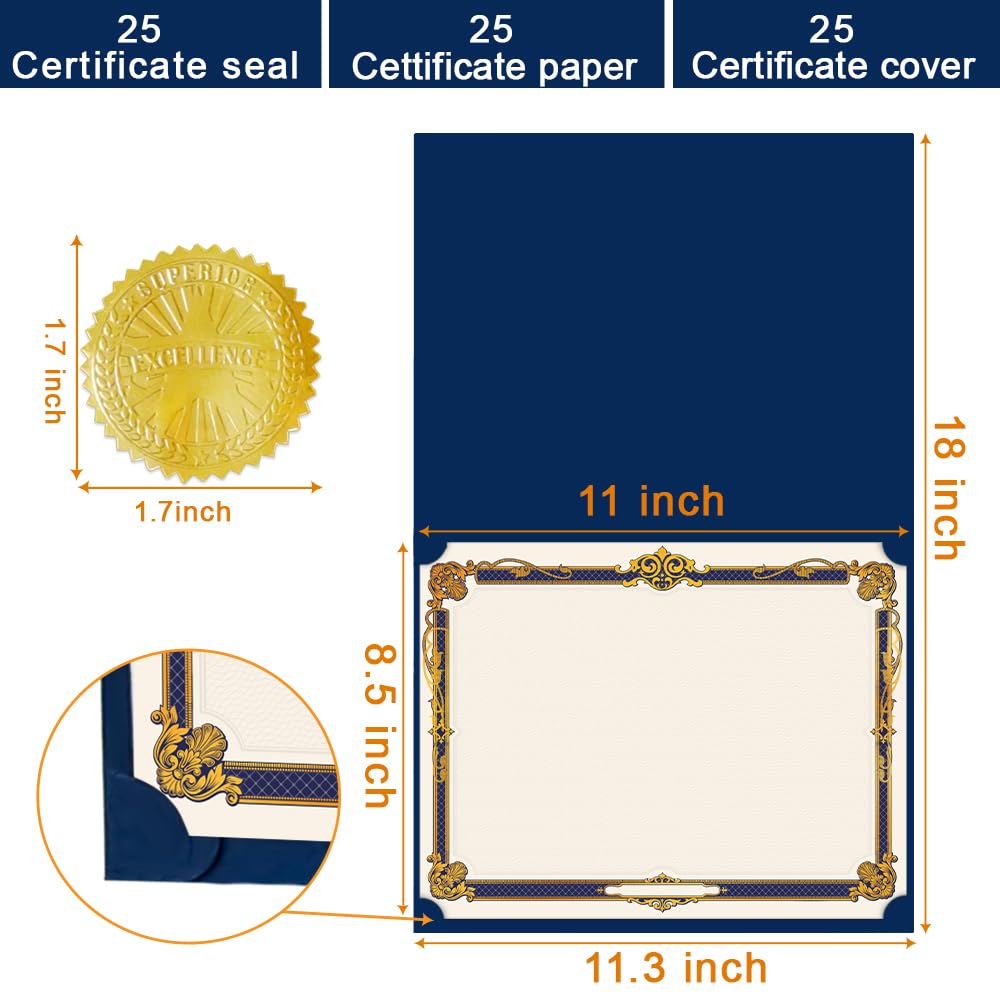 Snapklik.com : 75 Pcs Certificate Kit, 25 Gold Foil Certificate Holders ...