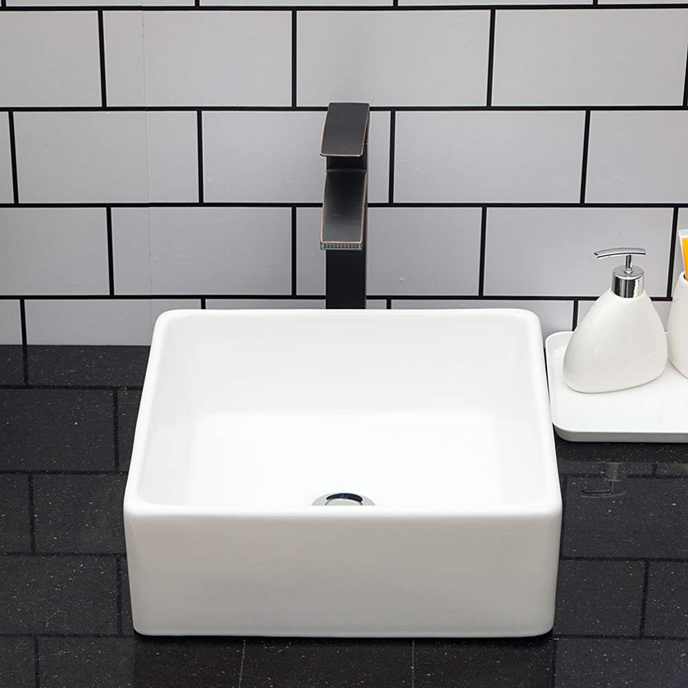 Snapklik.com : Kichae 15x15 Square Bathroom Vessel Sink Porcelain ...