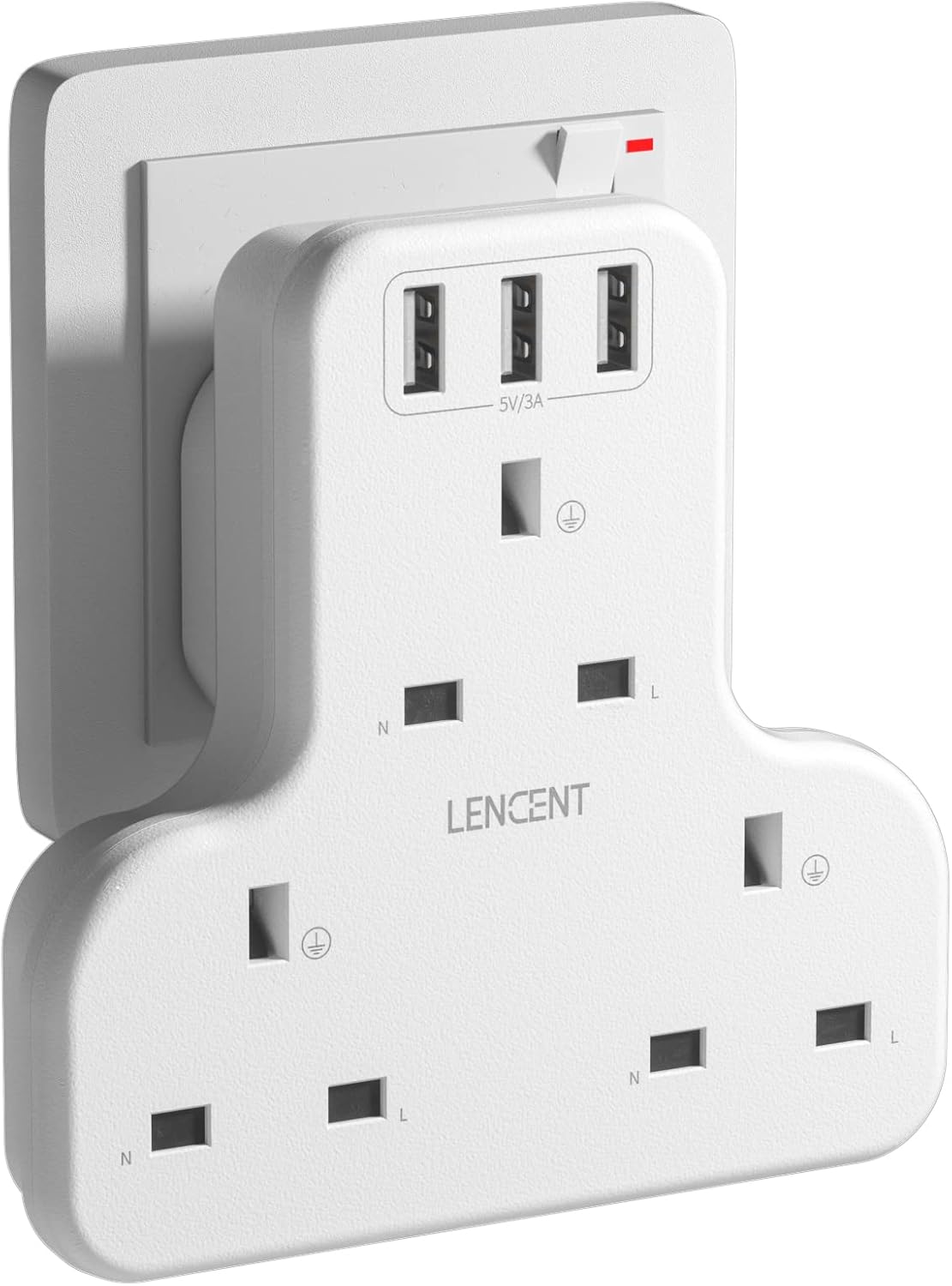 LENCENT USB Plug Extension with 3 USB Ports, 3 Way USB Socket Extension ...