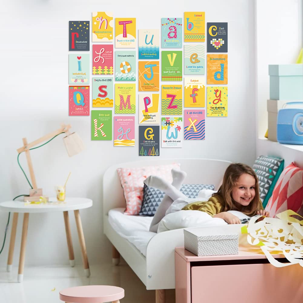 LHIUEM Abc's of God Scripture Wall Collage Kit, Bible Verse Wall Art ...