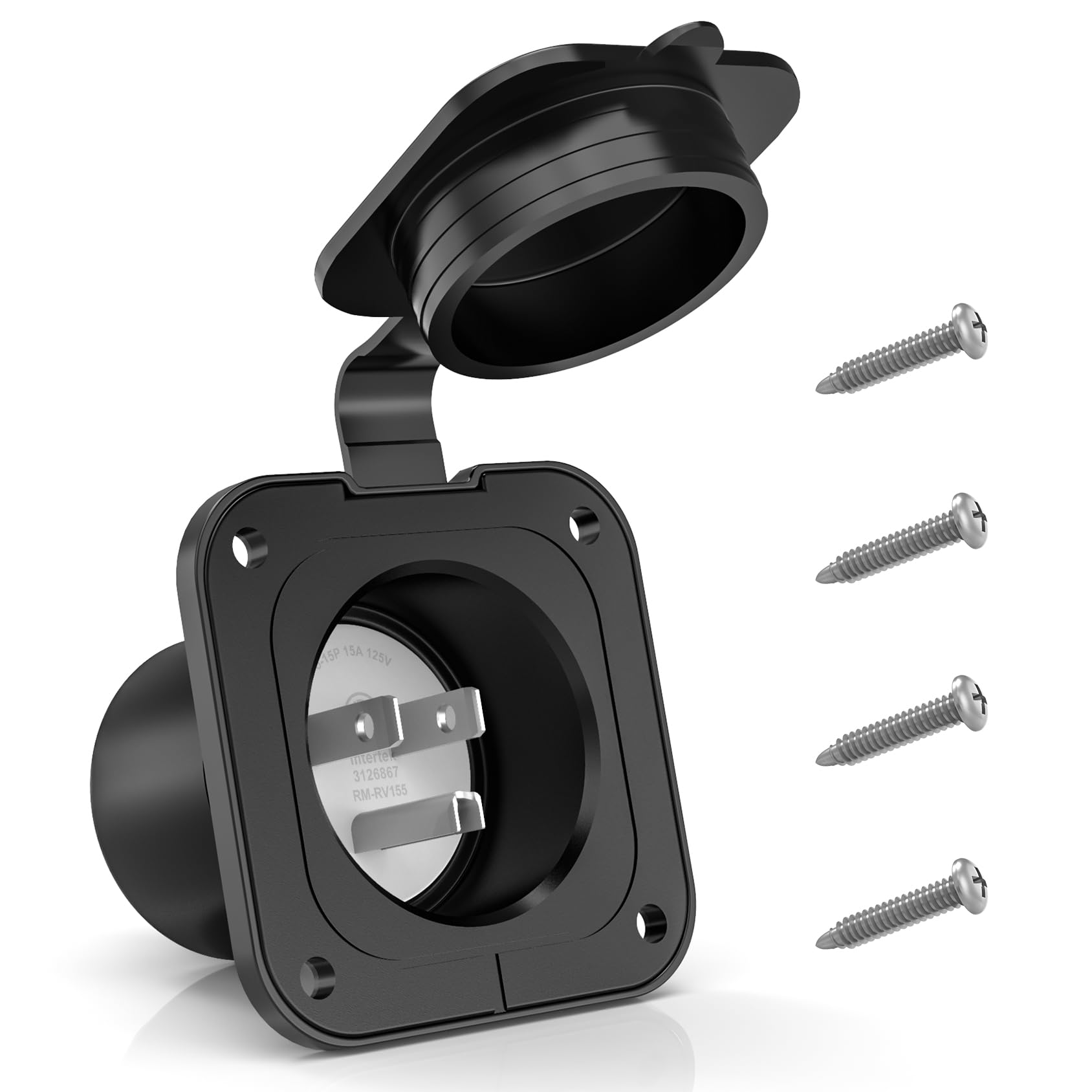 15 Amp Flanged Inlet ETL Listed, 125V NEMA 5-15P RV Shore Power Inlet 2 ...