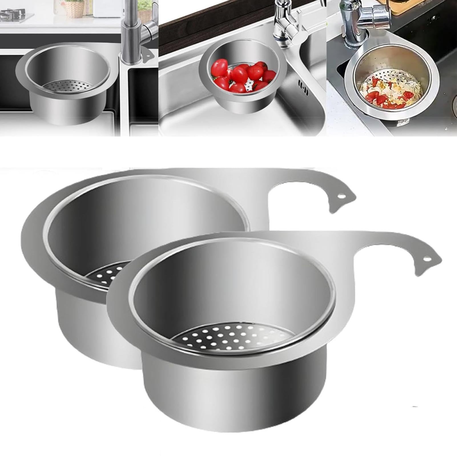 2 Pack Kitchen Sink Drain Basket, Stainless Steel Swan Sink Strainer ...