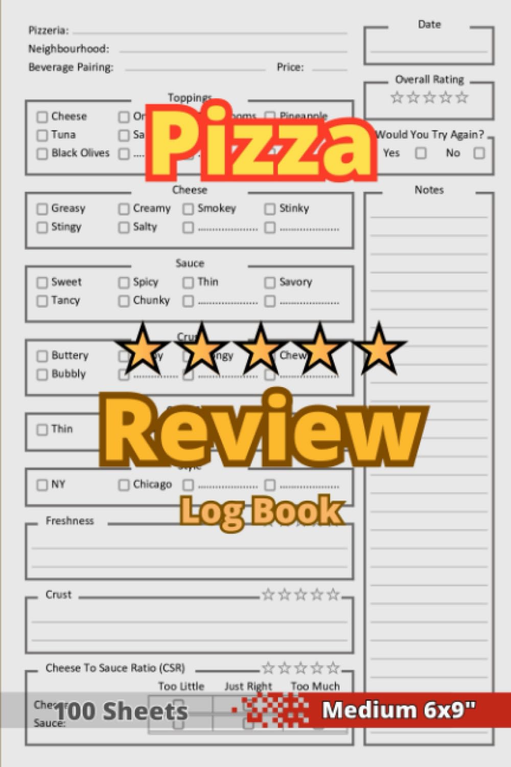 Pizza Review Log Book: 6x9" - Pizza Tasting Journal - Pizza Evaluation ...