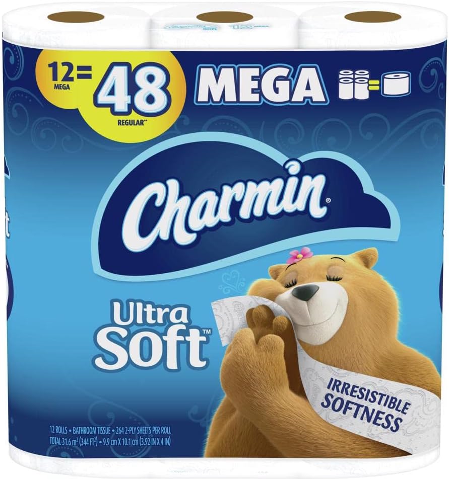 Amazon.com: Charmin Ultra Soft Toilet Paper 12 Mega Rolls = 48 Regular ...