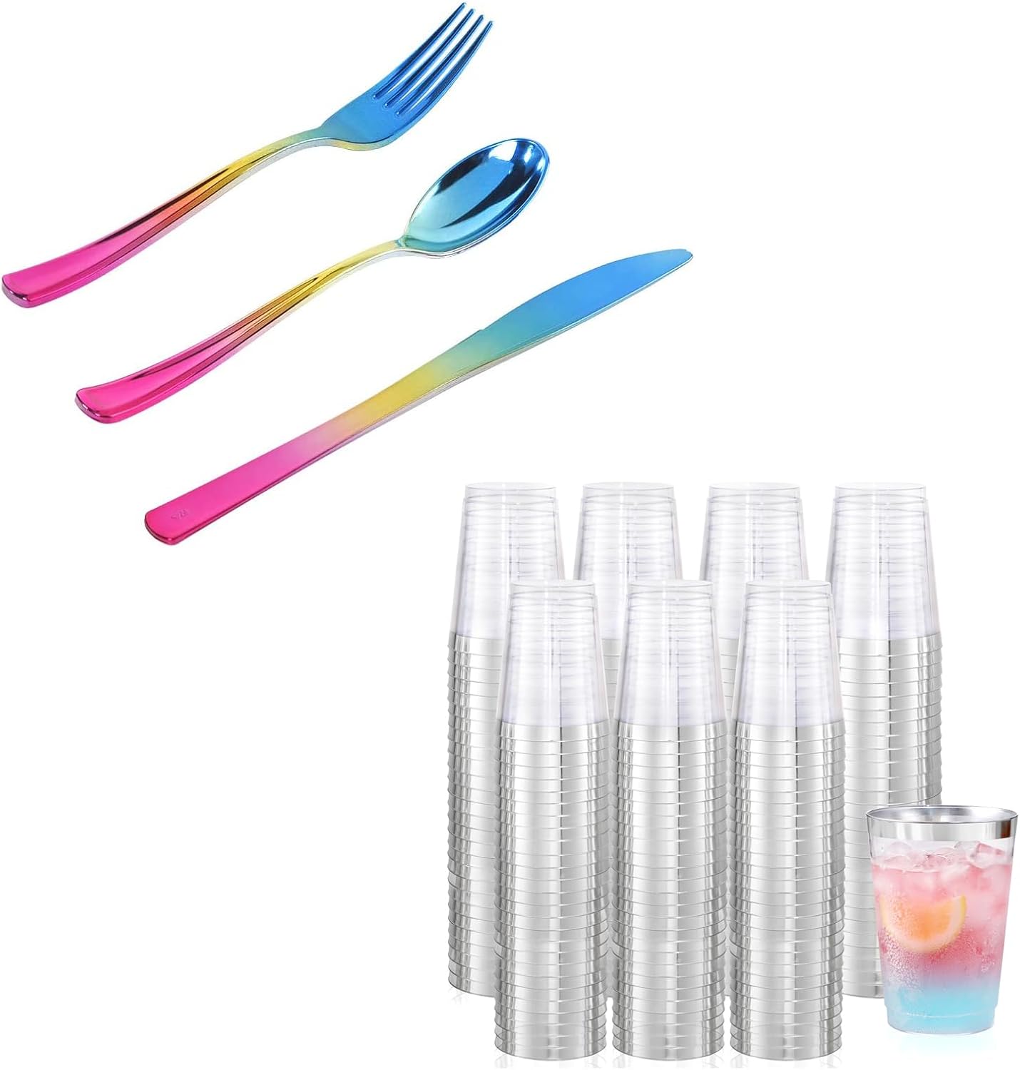 Amazon.com: Supernal 120pcs Rainbow Silverware,Gold Plastic Silverware ...