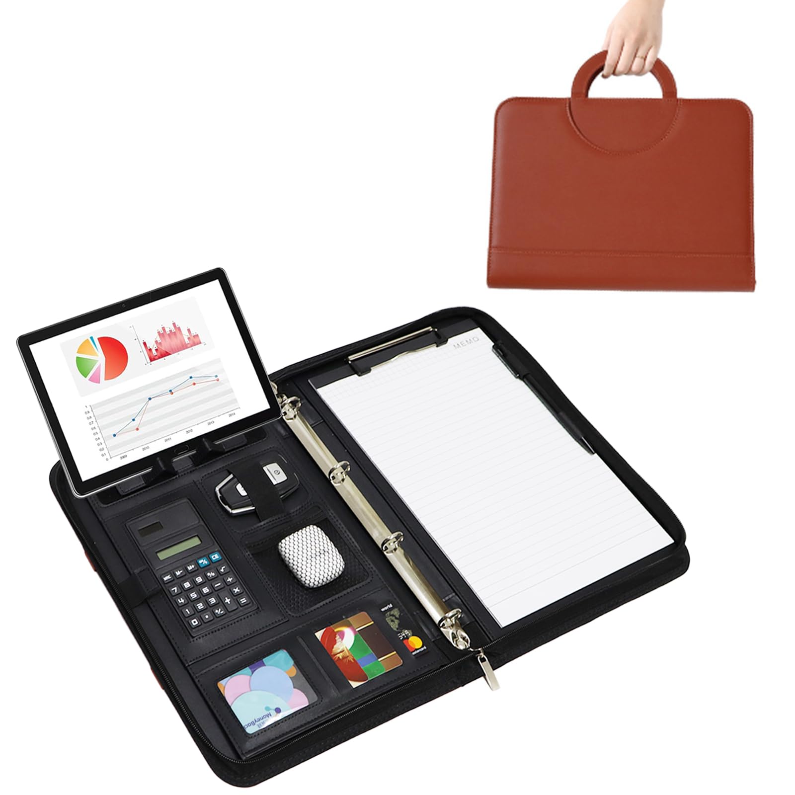 Amazon.com : Zippered Padfolio Organizer with Hidden Handle and ...