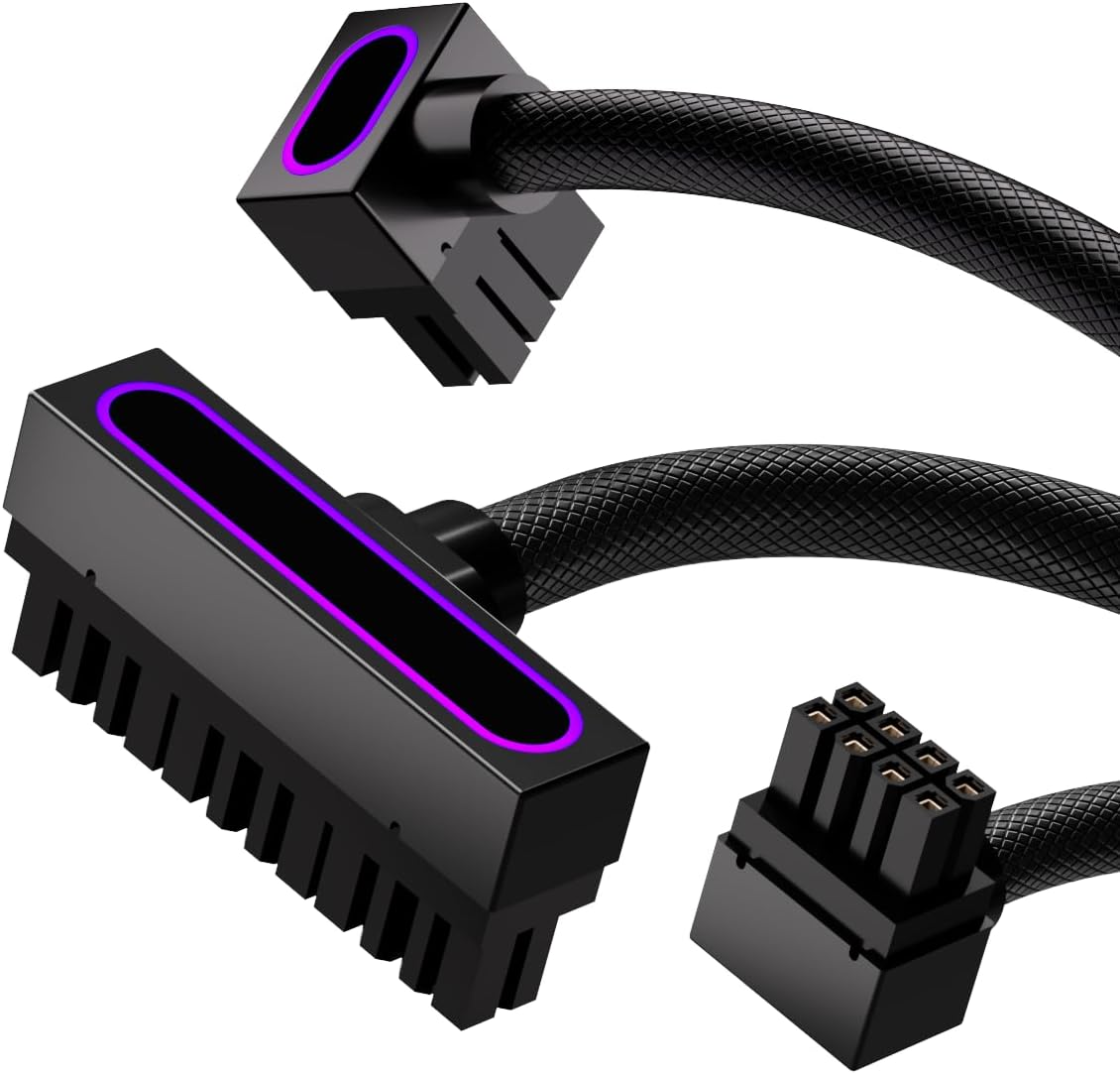 AIJS 【Black Cable Kit】 24PIN Extension Cable*1+8PIN GPU-Clip-B Cable*1 ...