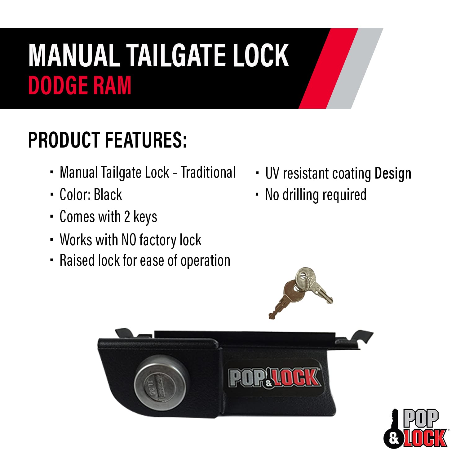 Snapklik.com : Pop & Lock Manual Tailgate Lock For Dodge Ram 1500, 2500 ...