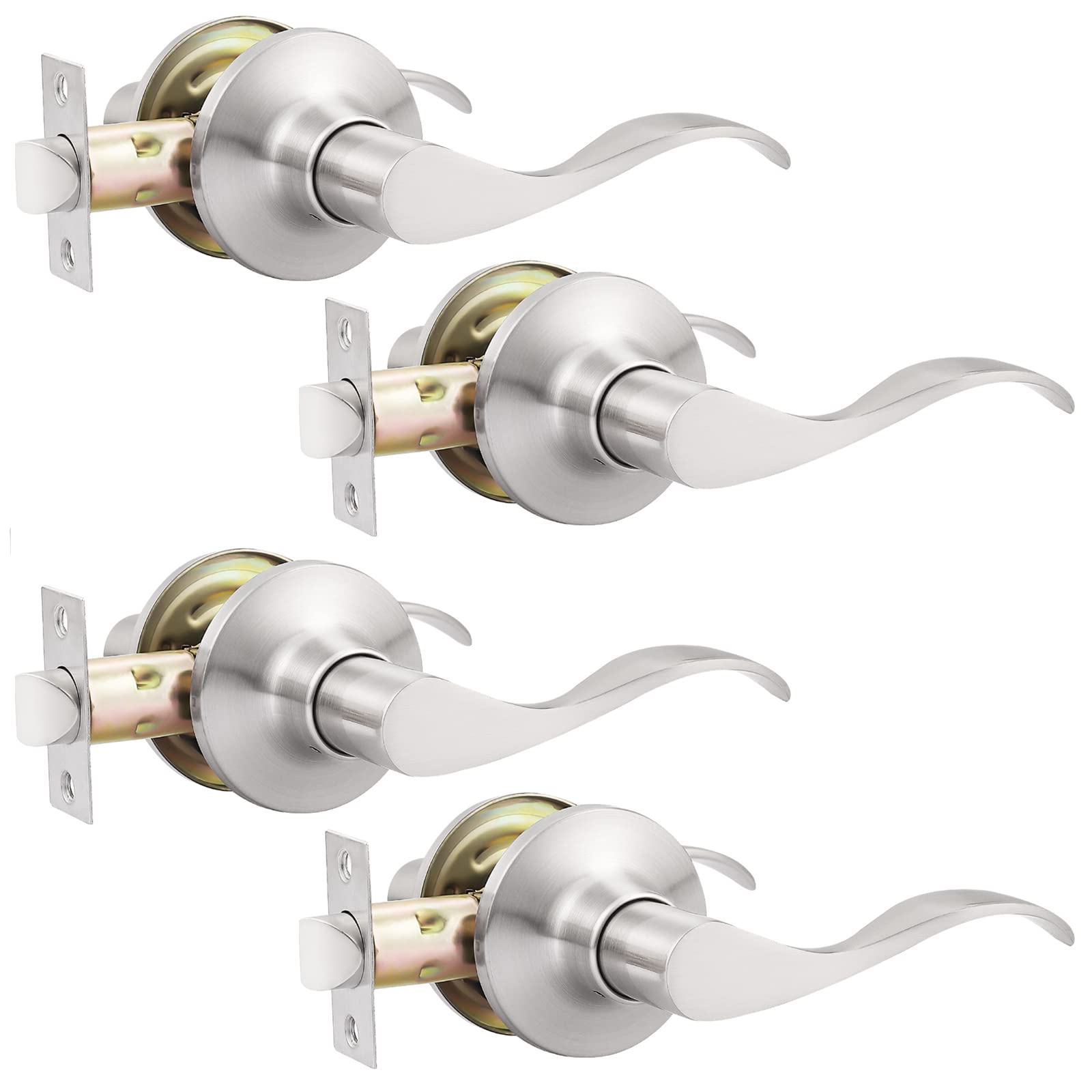 GOBEKOR 4 Pack Passage Door Levers Brushed Nickel Hallway Closet Door ...