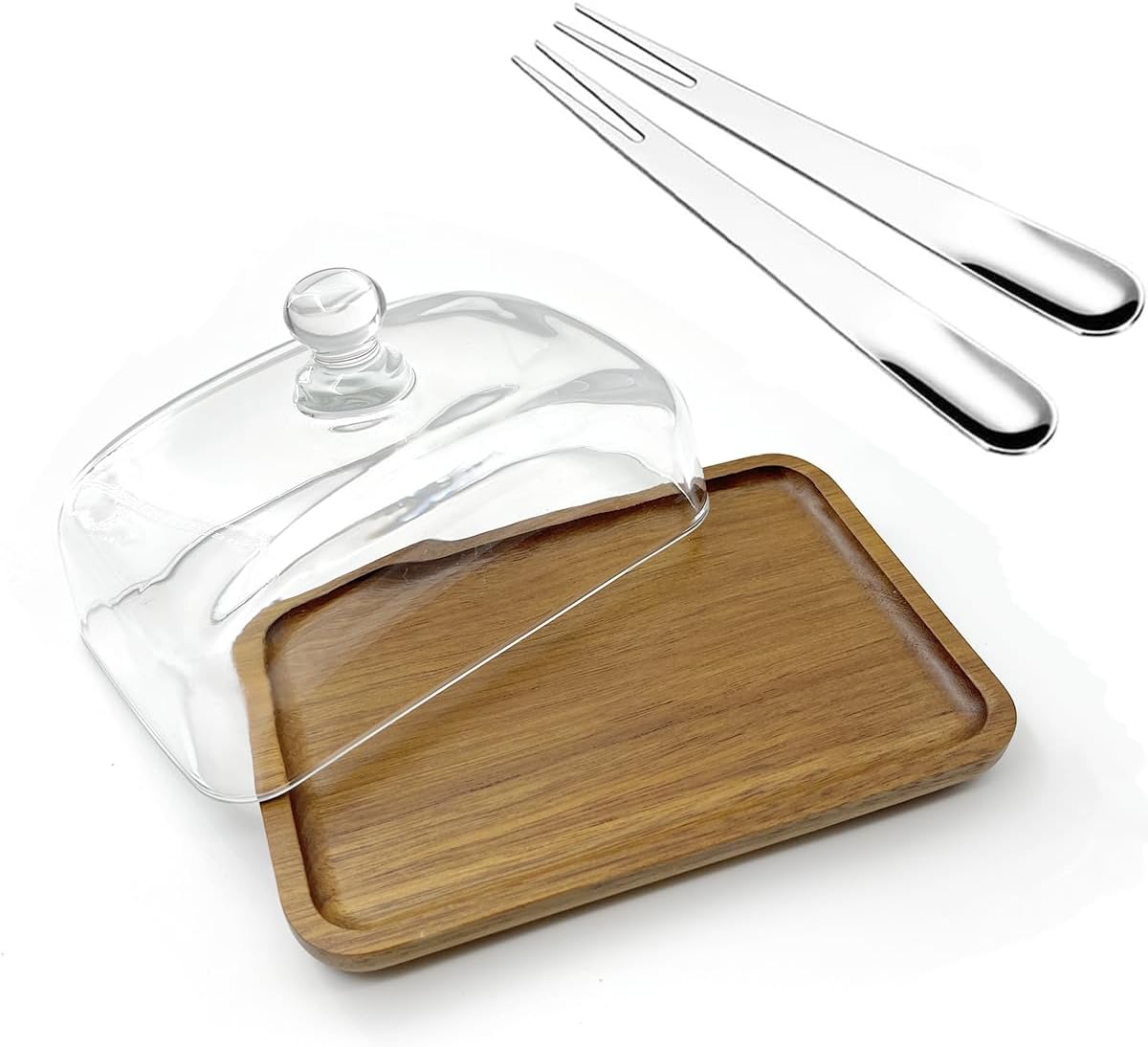 Amazon.com: AUEEDS 2 Pack Rectangular Wooden Cake Stand with Glass Dome ...