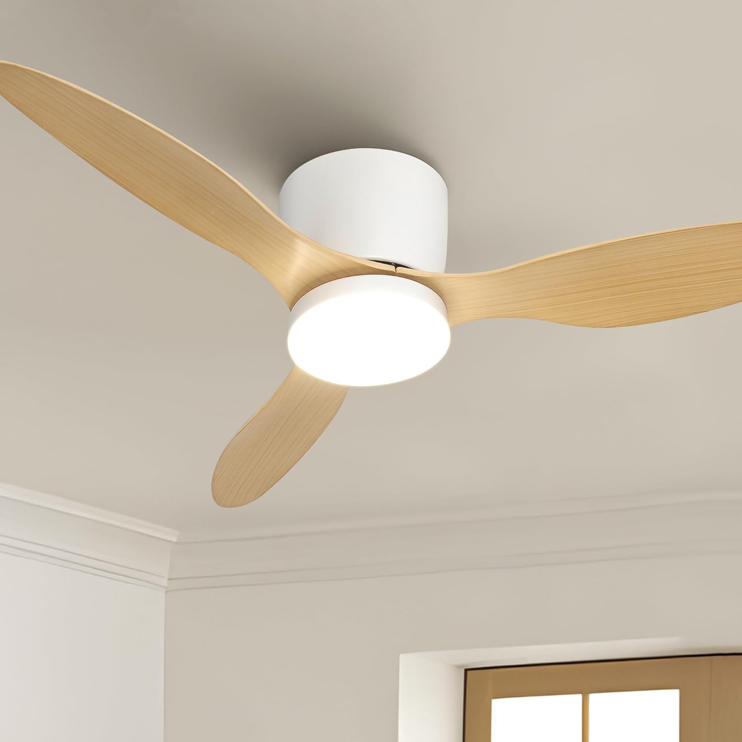 IWANU 42" Flush Mount Low Profile Ceiling Fan with Lights Remote ...