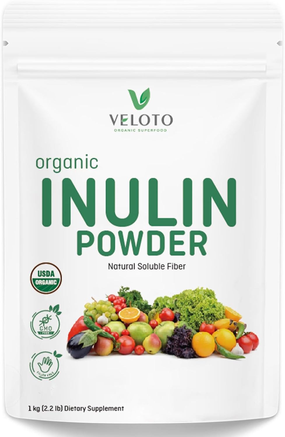 VELOTO Inulin Powder Organic Artichoke, Pure Inulin Fibers Prebiotic ...