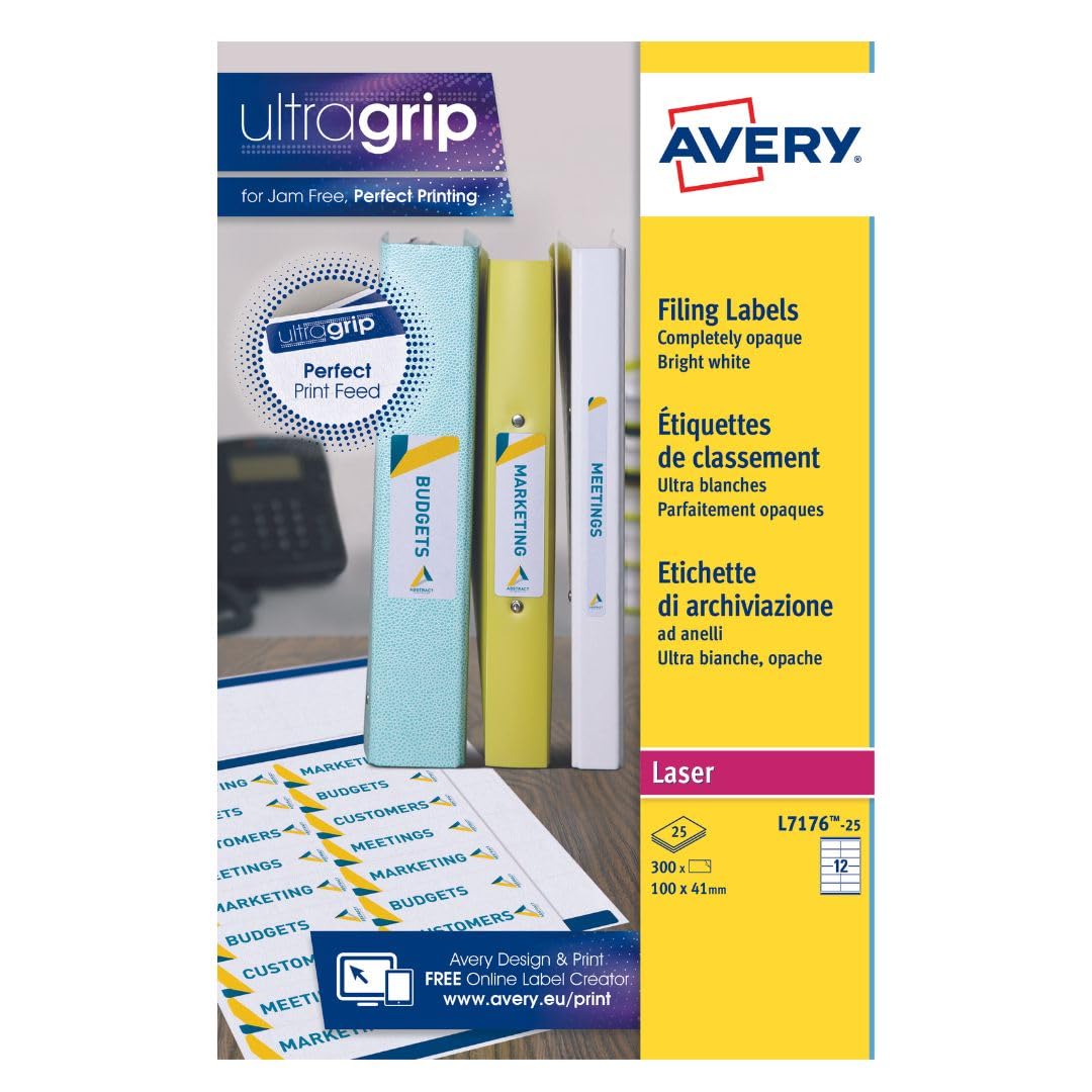 Avery L7176-25 Printable, customisable Box File Labels, 12 Labels Per ...