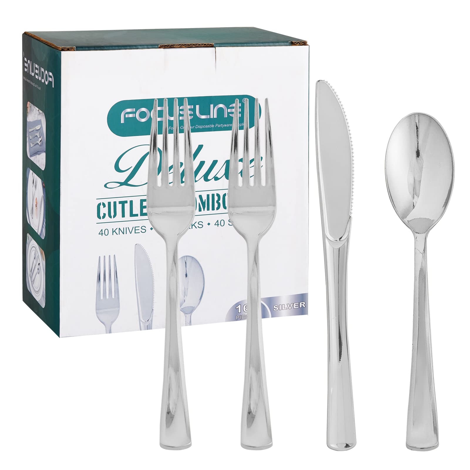 Amazon.com | FOCUSLINE 160 Pack Silver Plastic Silverware Set, Plastic ...