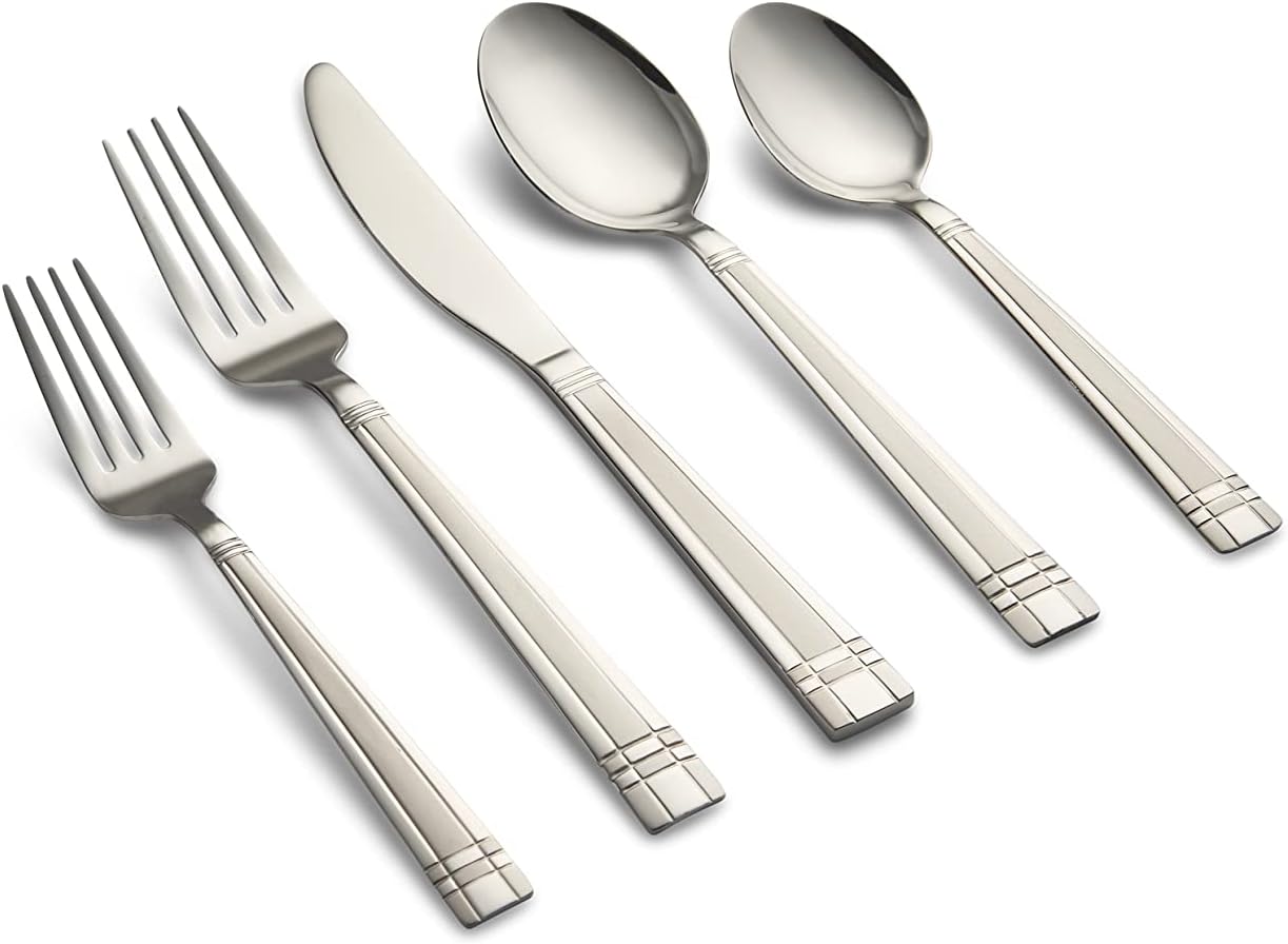 Amazon.com: Cambridge Silversmiths Granger Flatware Set, 20 Piece, Silver, 1 Count (Pack of 1 ...