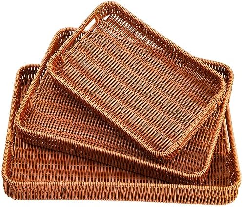Amazon.com: Dicunoy 3 Pack Rattan Basket Tray, Plastic Round Wicker ...