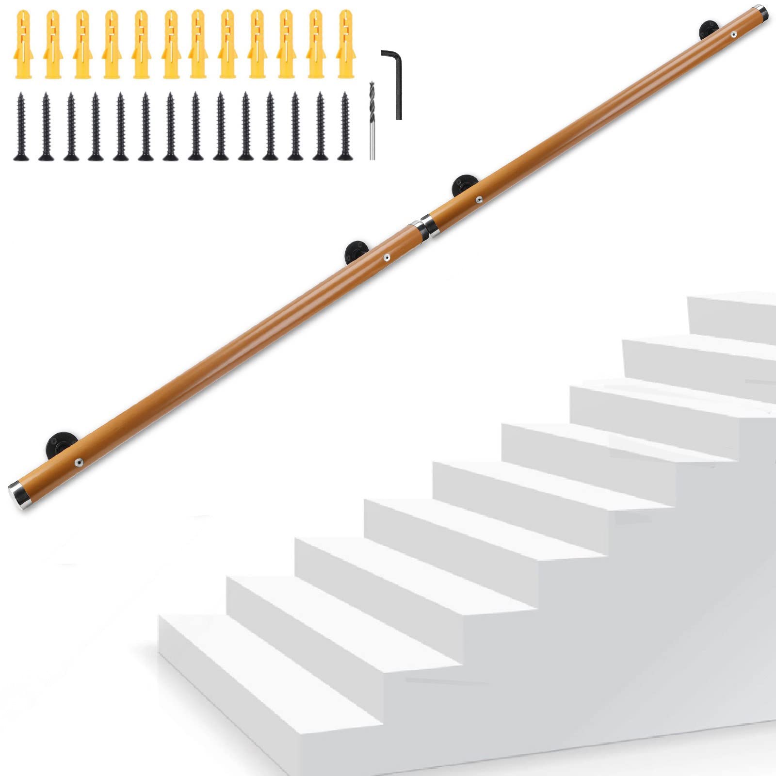 Dakzhou6.61Ft Wooden Handrail Resin Non-Slip Stair Handrail Wall ...