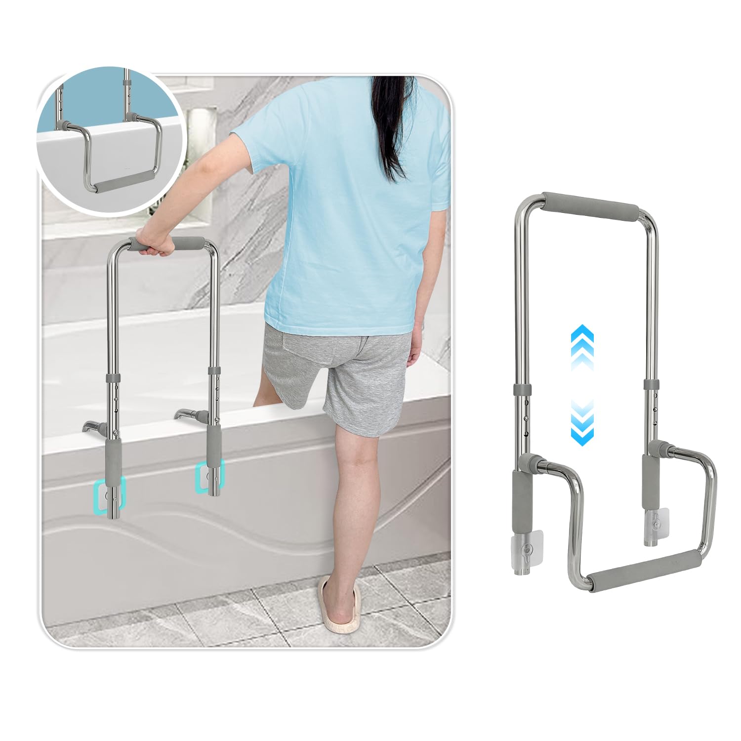 Amazon.com: Bathtub Rails for Seniors Shower Grab Bars Clamp on Tub ...
